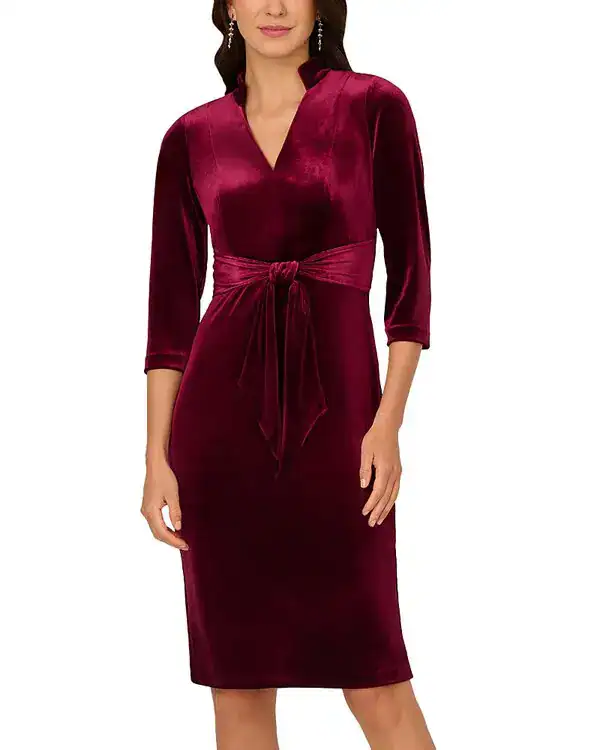 Adrianna Papell Velvet Sheath Dress In Burgundy - 65% Off