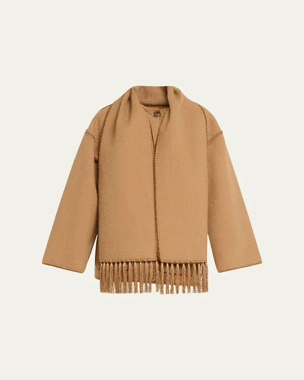 TOTÊME Fringe Embroidered Scarf Jacket - Medium Brown