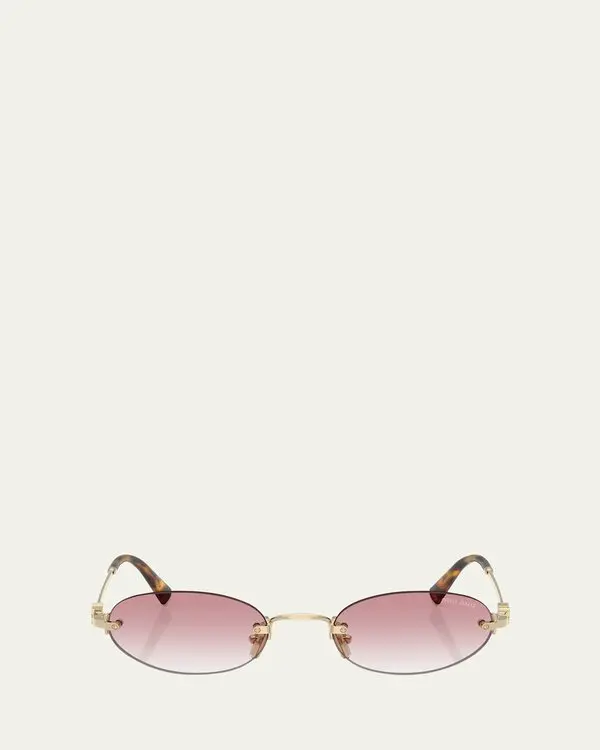 Miu Miu Logo Metal Oval Sunglasses - Pale Gold