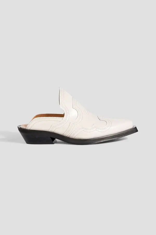 GANNI Western Leather Mules - Ecru