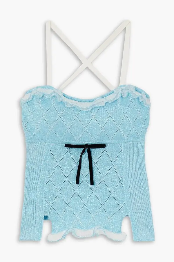 CORMIO Heide Velvet-trimmed Pointelle-knit Cotton-blend Camisole