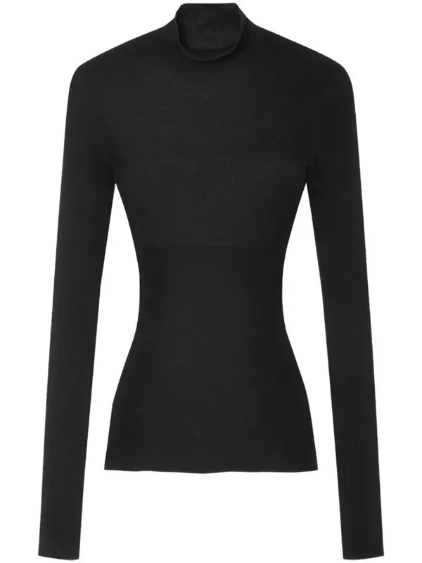 Versace Wool Ribbed-knit Top - Black