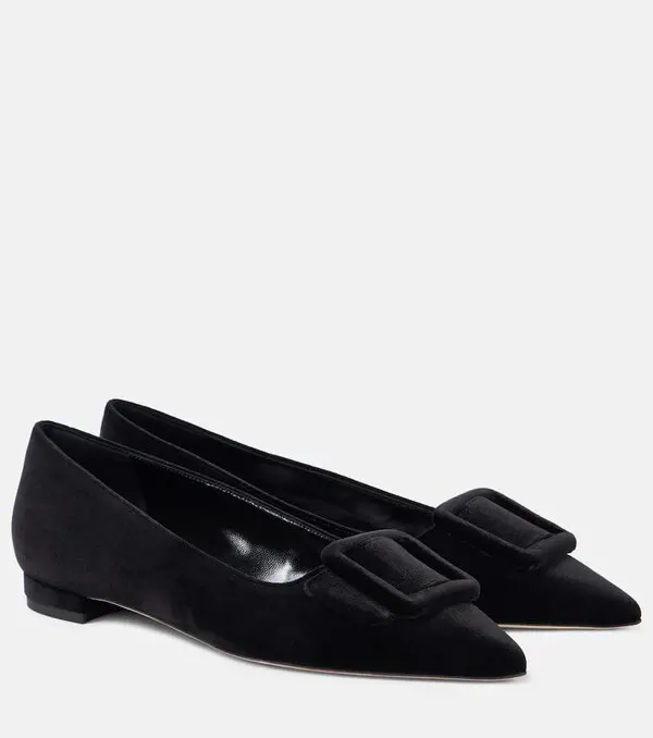 Manolo Blahnik Maysale Velvet Ballet Flats - Black