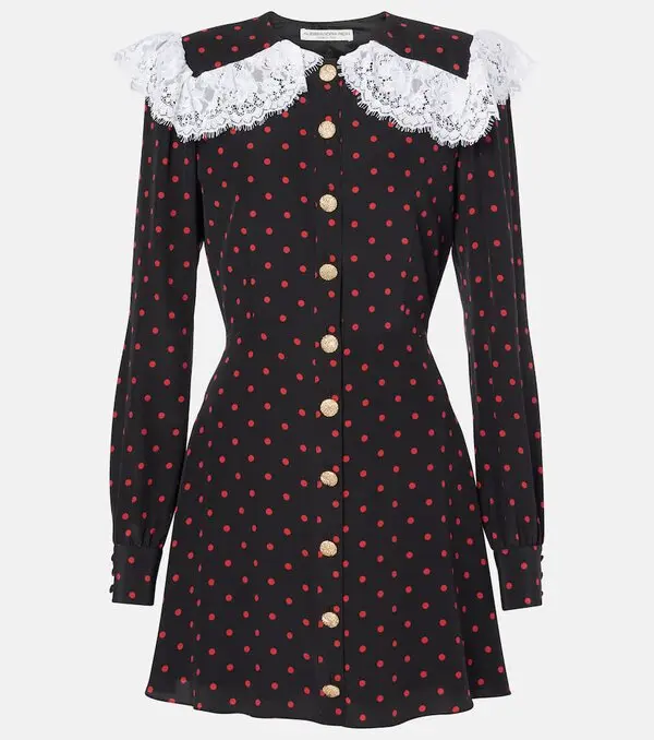 Alessandra Rich Polka-dot Silk Minidress With Lace Trim