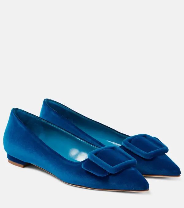 Manolo Blahnik Maysale Velvet Ballet Flats - Blue