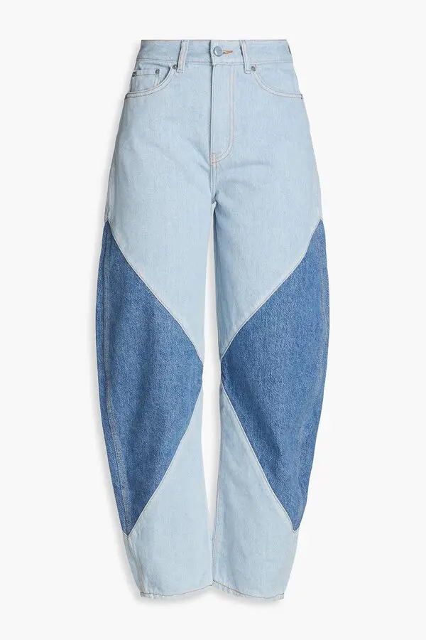 GANNI Two-tone High-rise Tapered Jeans
