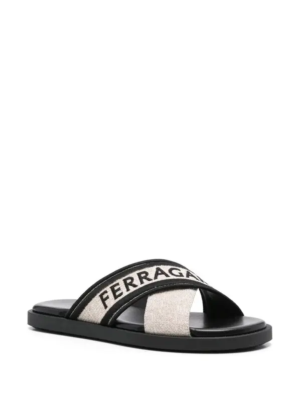 FERRAGAMO Logo-embroidered Crossover-strap Sandals