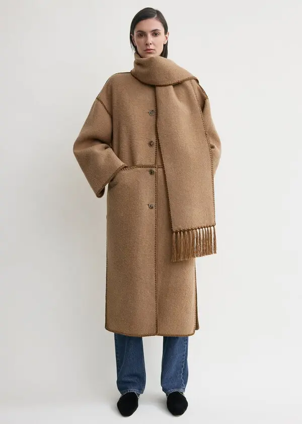TOTÊME Embroidered Scarf Coat - Camel