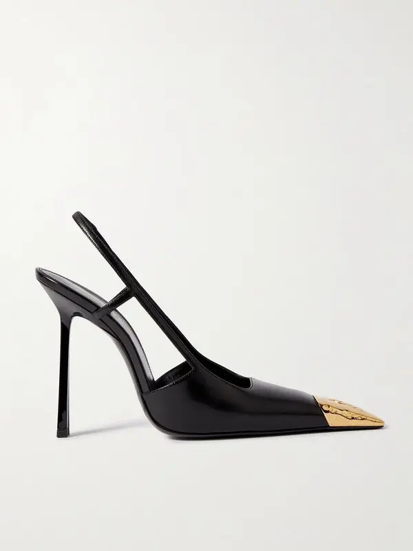 Saint Laurent Jeanne Embellished Glossed-leather Slingback Pumps - Black