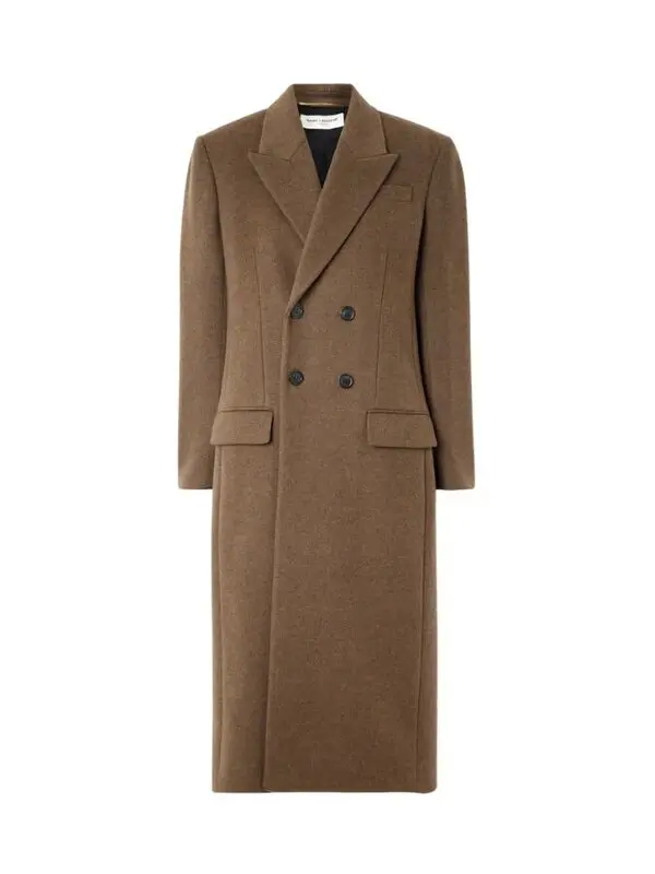 Saint Laurent Double-breasted Brushed Wool And Cashmere-blend Coat - Brown