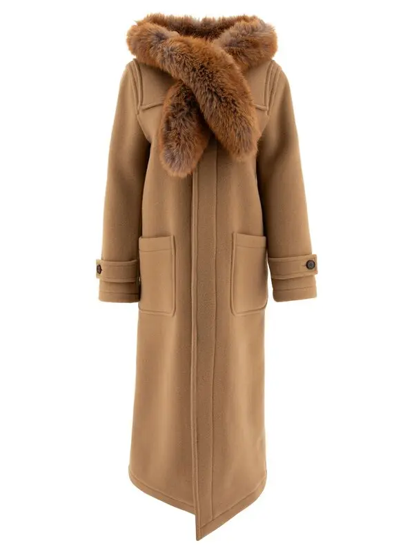 Burberry Faux Fur Trim Wool Duffle Coat In Beige 15% Off