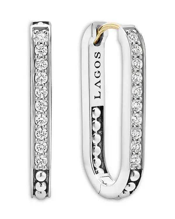 Lagos 14k Yellow Gold & Sterling Diamond Hoop Earrings