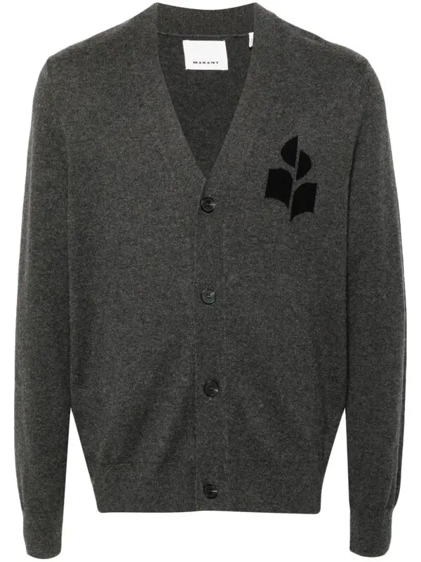 MARANT Logo Intarsia Knit Cardigan - Grey