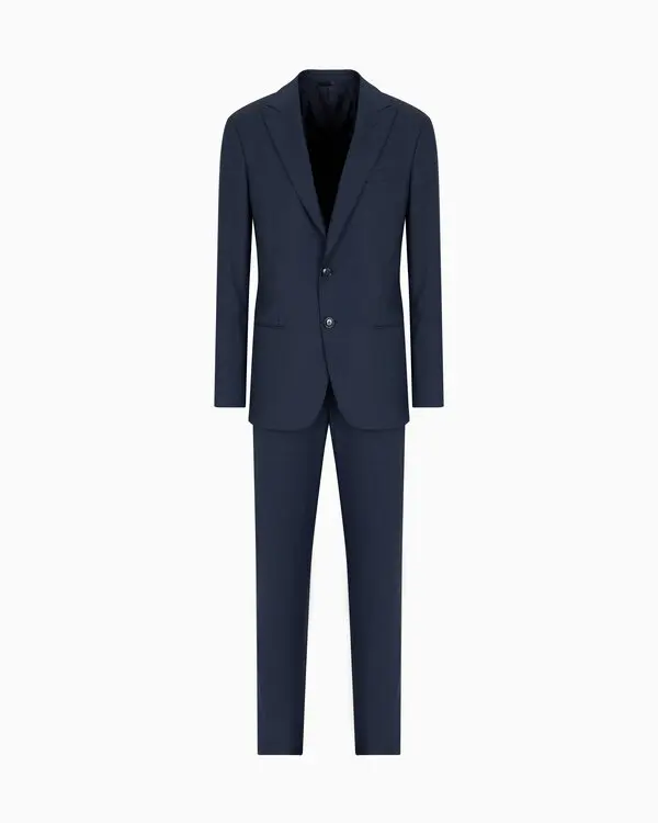 Giorgio Armani Soho Line Single-breasted Suit In Pinpoint-effect Virgin Wool - Blue