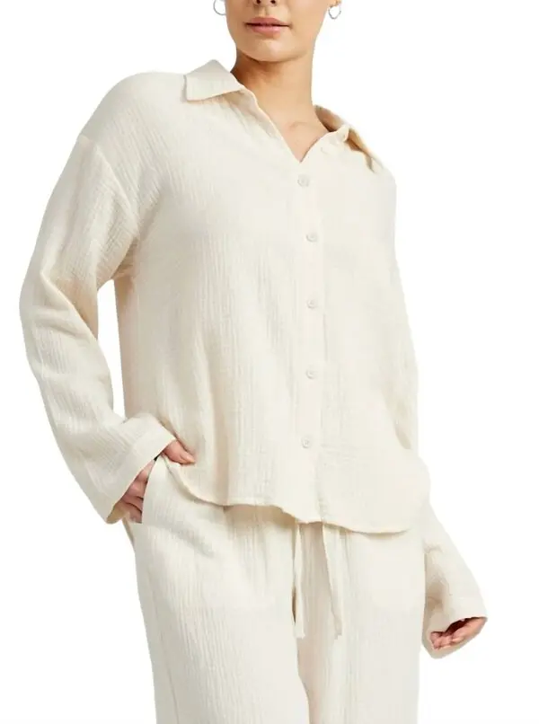 Buy EMORY PARK Cotton Gauze Button Up Shirt In Cream - White At 25% Off ...