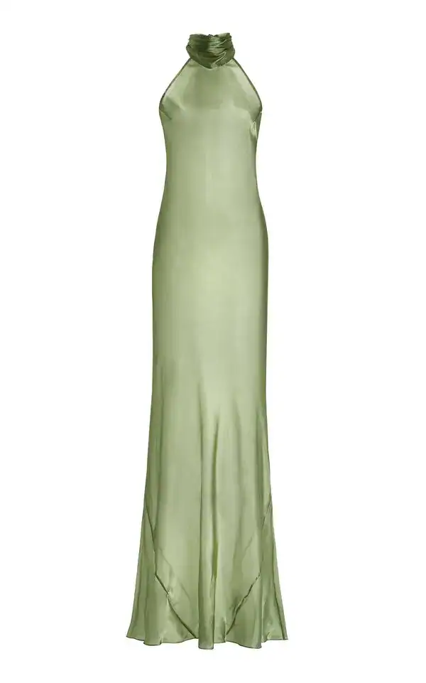 Galvan Sienna Satin Organza Gown - Green | Editorialist