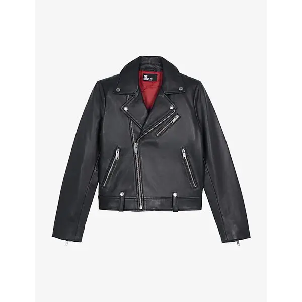 The Kooples Asymmetric Fastened Lambskin-leather Biker Jacket