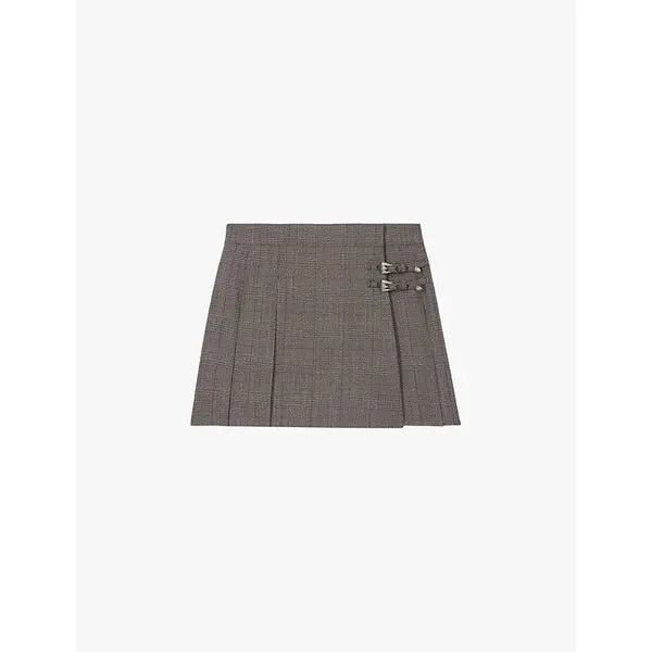 The Kooples Prince Of Wales-check Pleated Wool Mini Skirt
