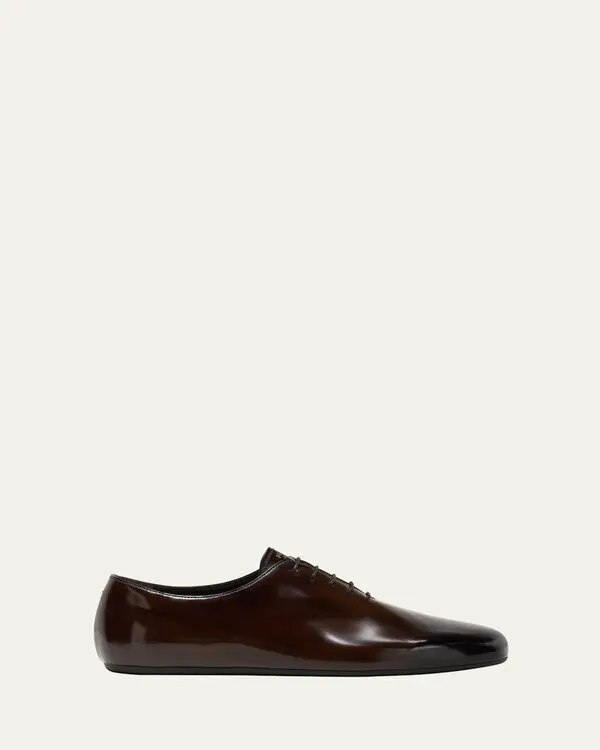 Prada Analog Brushed Leather Oxfords - Brown