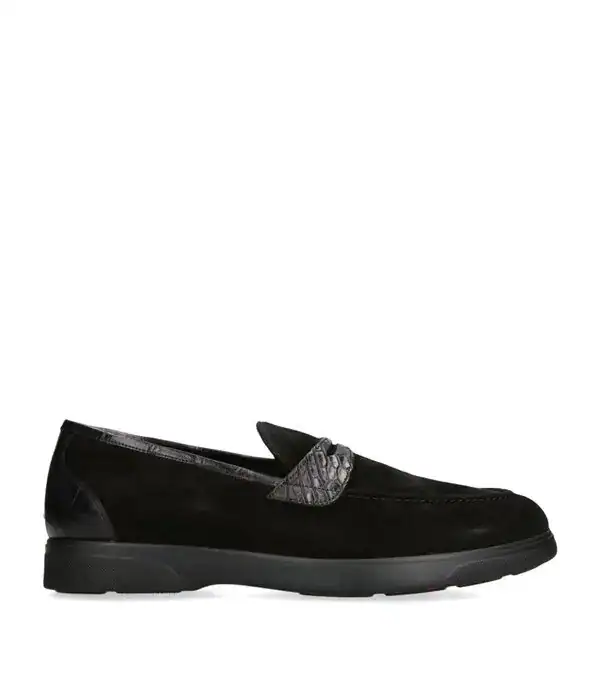 Kiton Suede Crocodile Leather Penny Loafers - Black  display picture 2