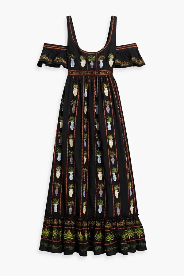 Agua Bendita Embroidered Linen Maxi Dress In Black - 60% Off | Editorialist