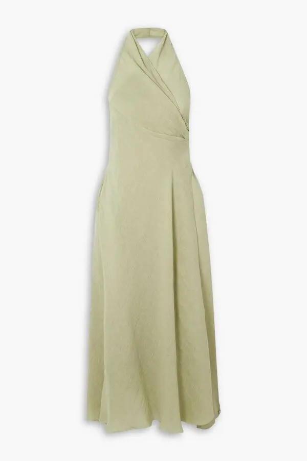 THREE GRACES LONDON Yara Linen-blend Halterneck Midi Wrap Dress