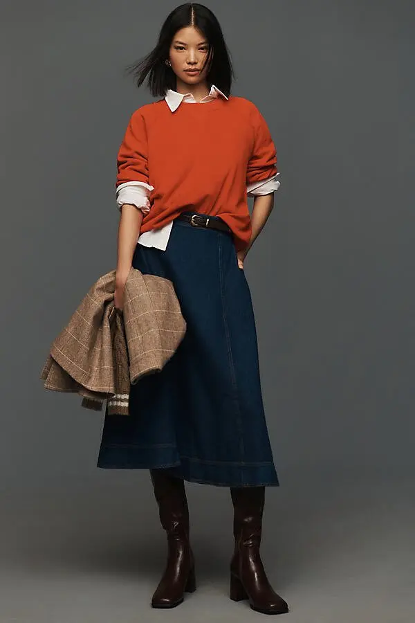 REFORMATION Delilah Denim Midi Skirt - Dark Denim