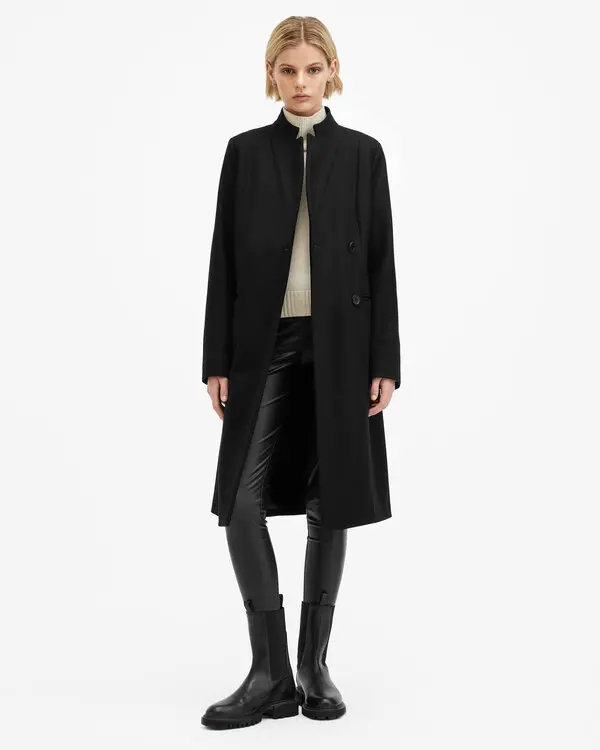 All Saints Sidney Wool Cashmere Blend Tailored Coat - Black