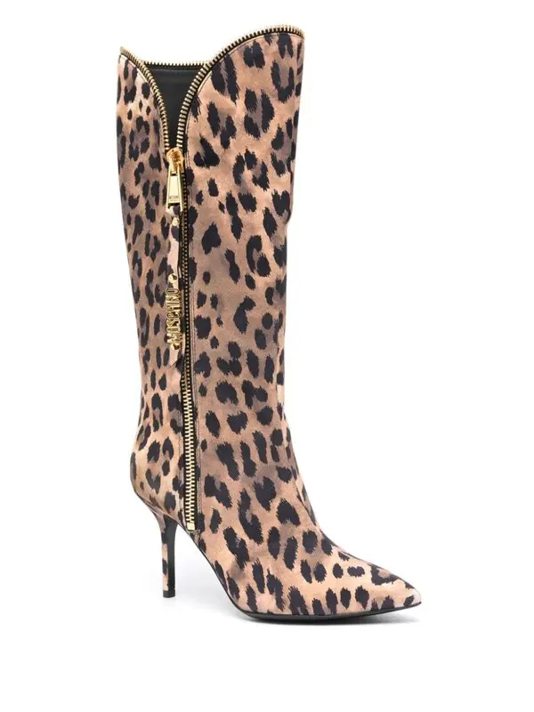 Moschino Leopard-Print Stiletto Boots In Neutrals 50% Off
