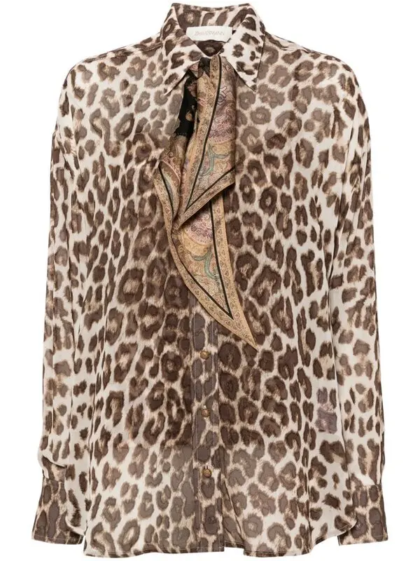Zimmermann Leopard-print Silk Crepe Shirt - Brown