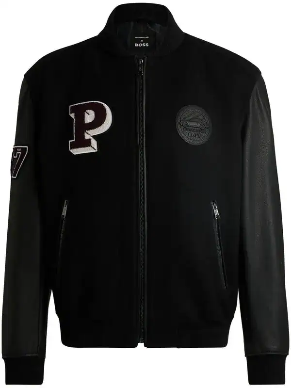 Boss X Porsche Logo-Appliqué Bomber Jacket - Black | Editorialist