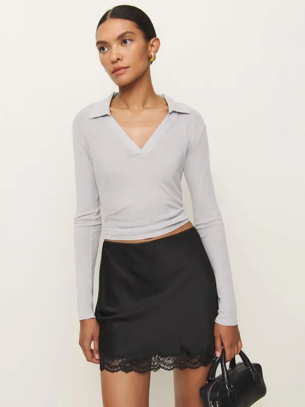 REFORMATION Neera Satin Mini Skirt - Black