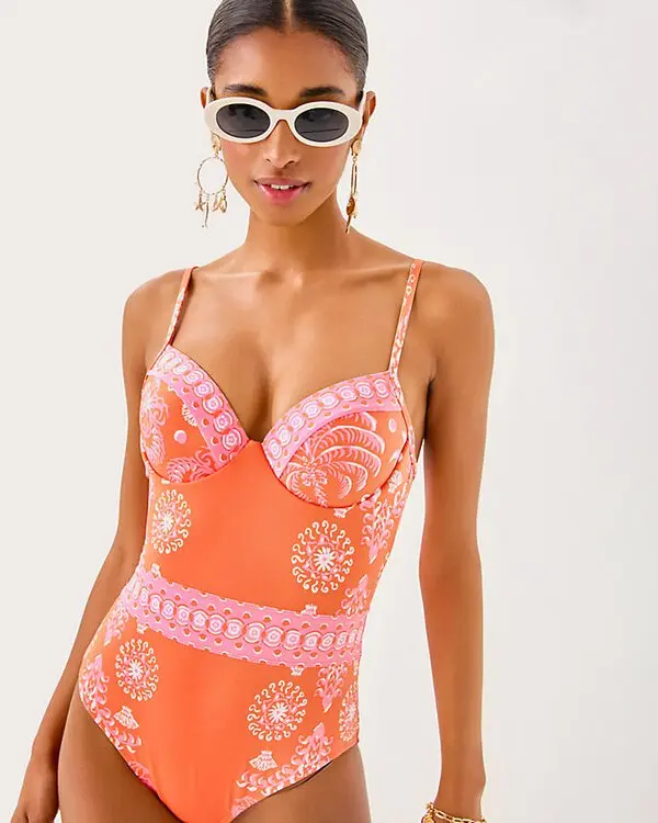 Lilly Pulitzer Palma One-piece Swimsuit - Papaya Breezy Palm Engineered One Piece