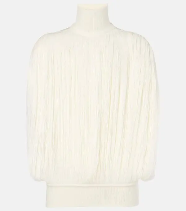 Alaïa Fringed Wool Turtleneck Sweater - White