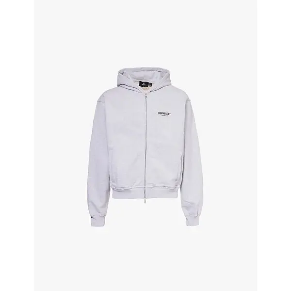 REPRESENT Owners Club Brand-print Relaxed-fit Cotton-jersey Hoody - Ash Grey/black
