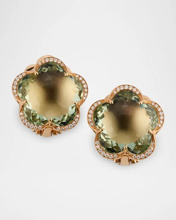 Pasquale Bruni 18k Prasiolite And Diamond Flower Earrings - Rose Gold