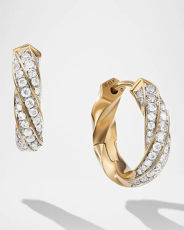 David Yurman Cable Edge Huggie Hoop Earrings With Diamonds - Diamond