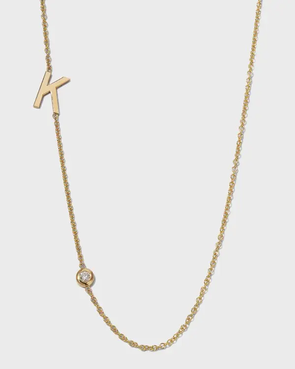 ZOE LEV 14k Asymmetrical Initial Diamond Necklace