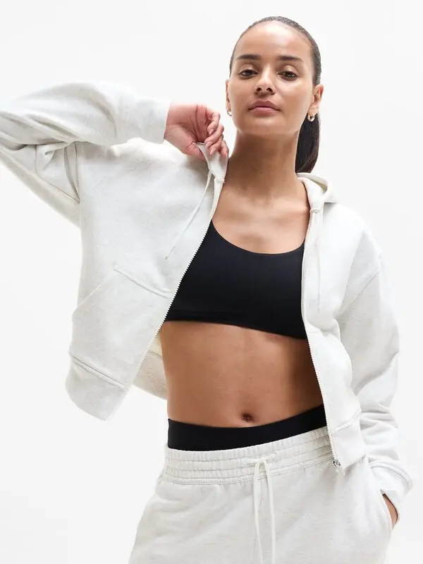Athleta Forever Fleece Full Zip Sweatshirt - Fog Grey Heather