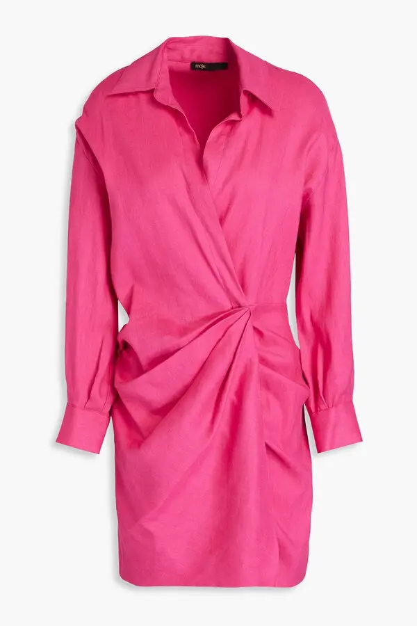 Maje Draped Linen-blend Mini Wrap Dress