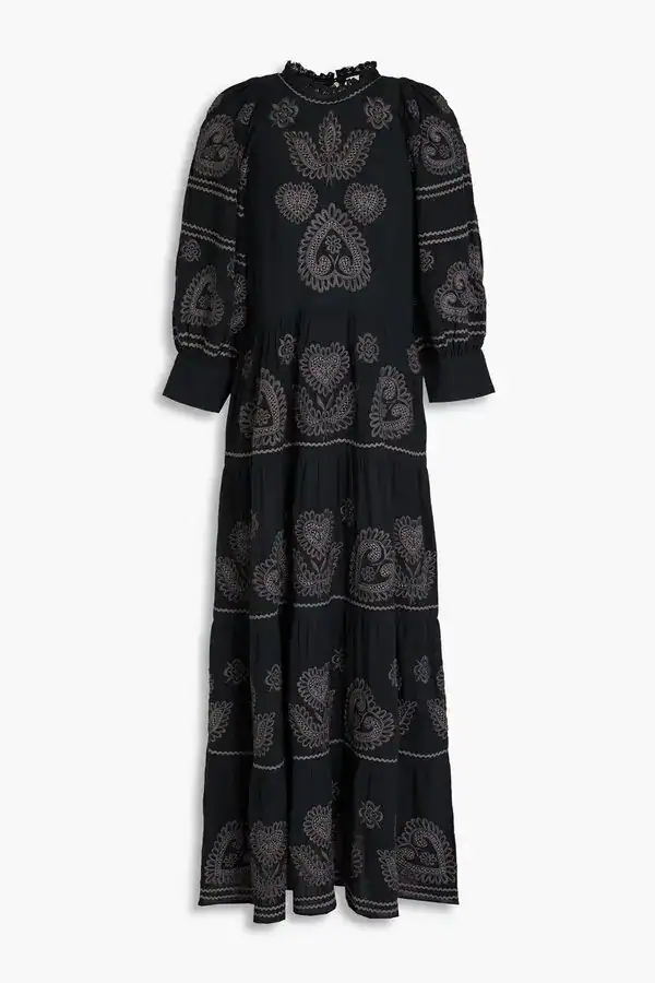 petite fit and flare dress with sleeves Beatrice Black and White Toile Maxi Dress M main image 0