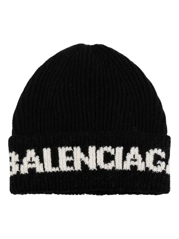 Balenciaga Intarsia-Logo Beanie - Black | Editorialist