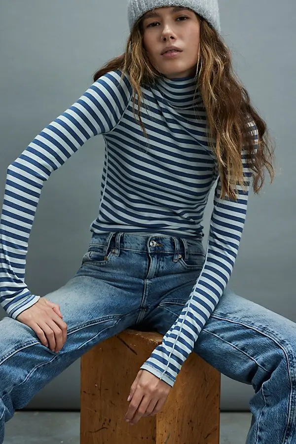 Free People We The Free Good Good Stripe Turtleneck - Siesta Seas Combo