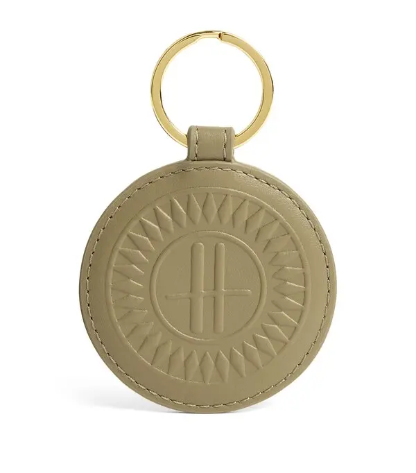 Harrods Smooth Leather Logo Keyring - Green