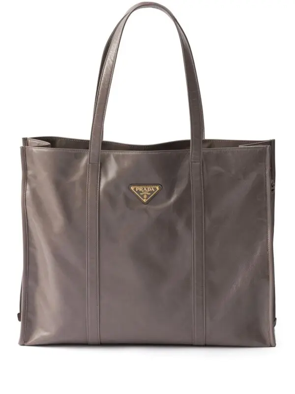 Prada Leather Tote Bag - Grey