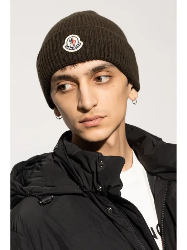Moncler Logo-appliqué Beanie - Green