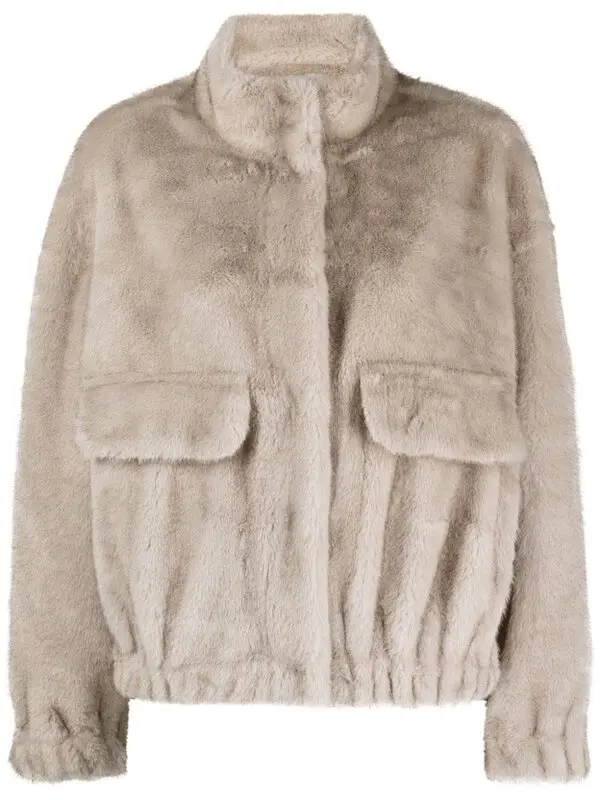Ba&sh Paros Faux-fur Cropped Jacket - Grey