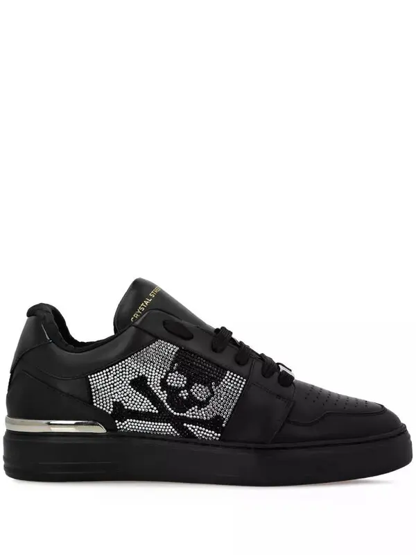 Philipp Plein Crystal Lo-top Leather Sneakers - Black