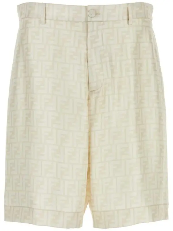 Fendi Ff Silk Shorts - Neutrals