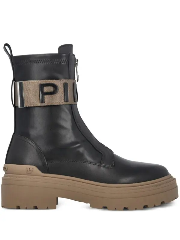 Pinko Mia Logo-strap Ankle Boots - Black